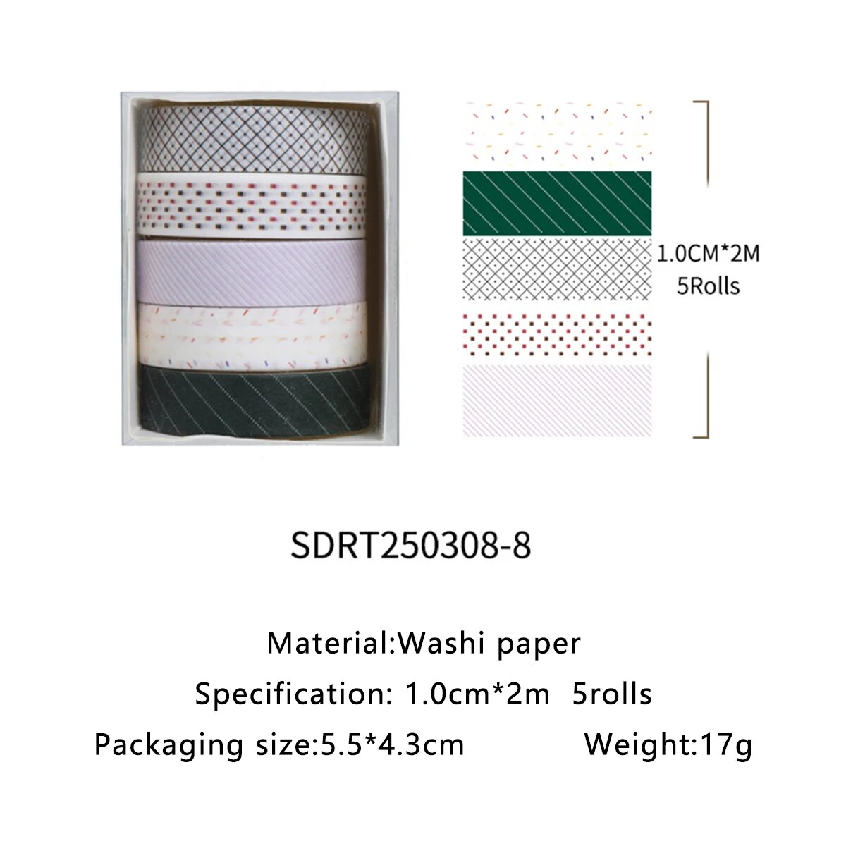 Бумажная лента Washi, 5 роллов, SDRT250308-8