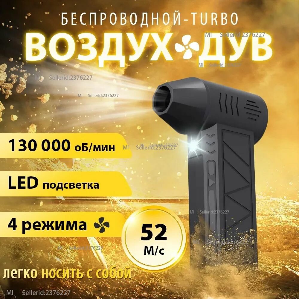Воздуходувка портативная/ ветродуйка аккумуляторная/ турбовентилятор 130000/ турбо вентилятор 5000 мАч.