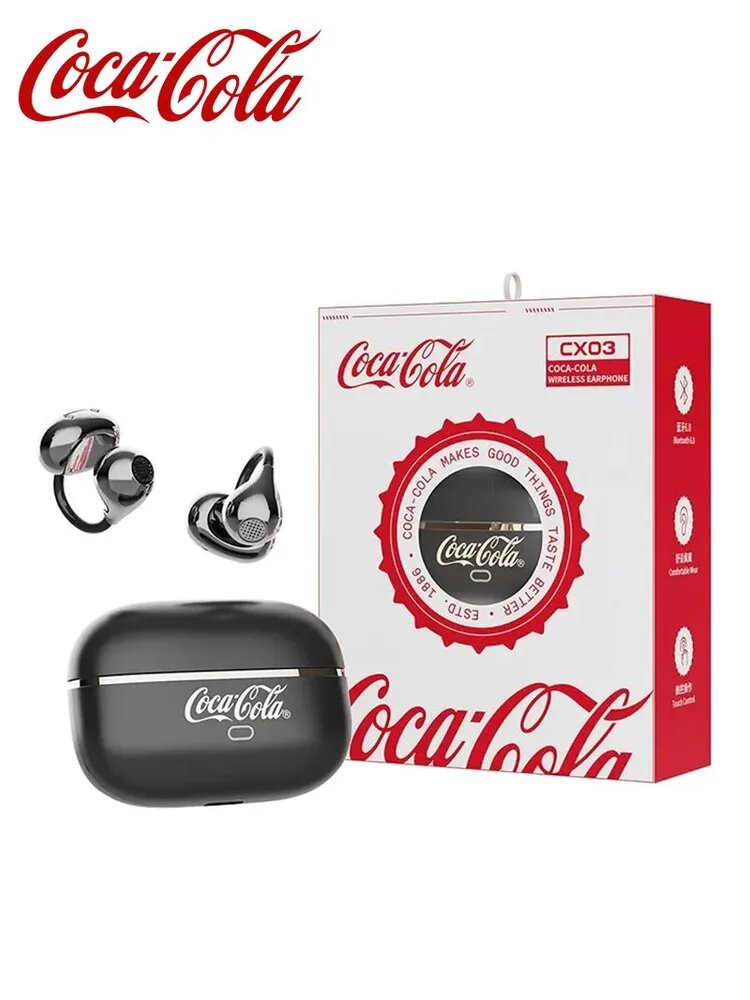 Coca-Cola Наушники беспроводные с микрофоном CX03, Bluetooth, USB Type-C, черный матовый