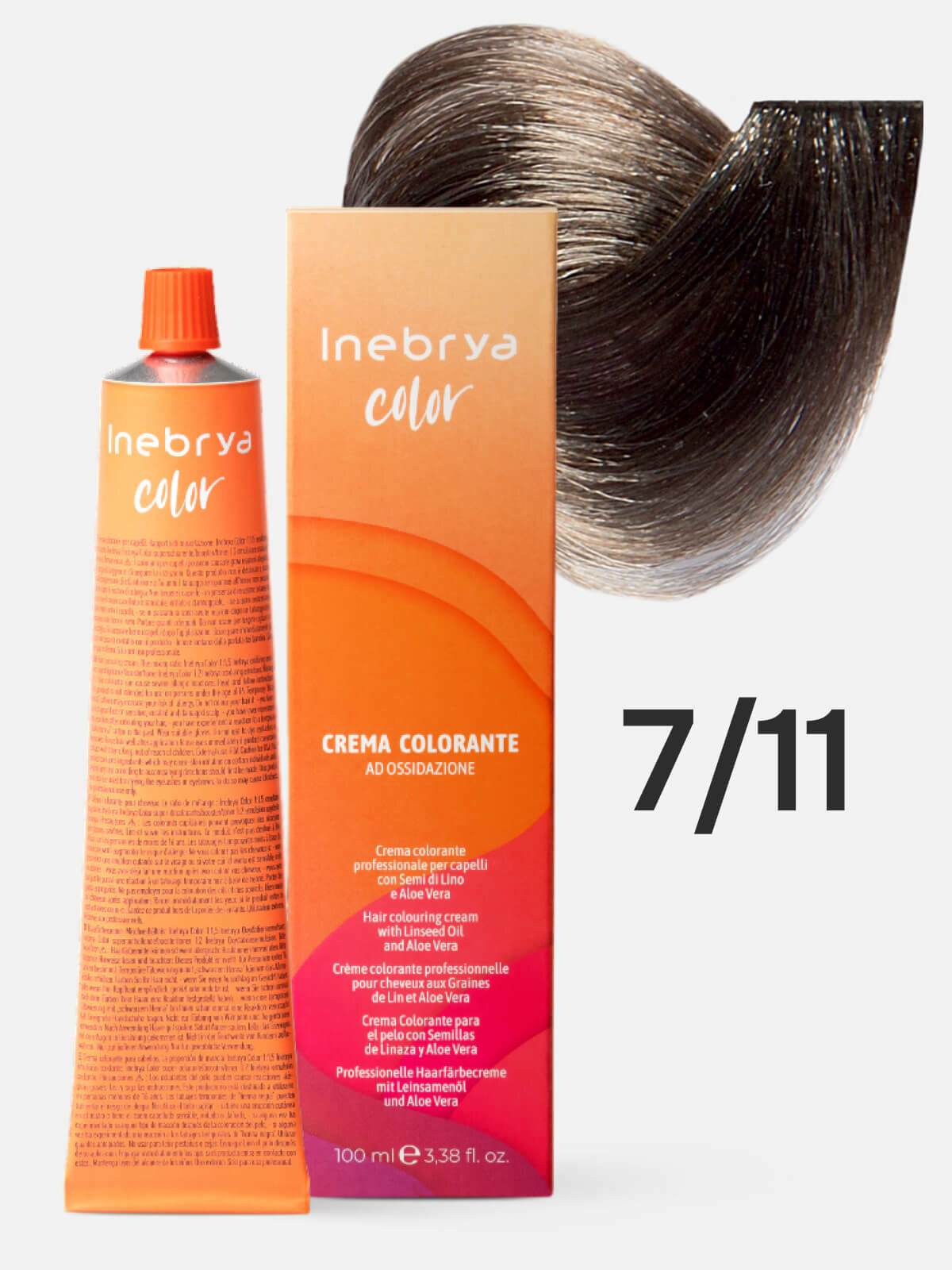 Крем - краска для волос профессиональная Inebrya Color Professional 7/11 Русый Интенсивный пепельный, 100 мл