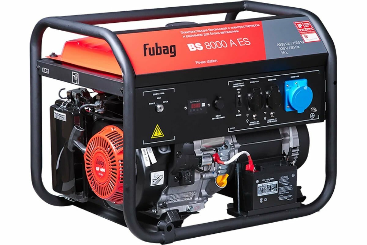 Генератор бензиновый 7,5кВт Fubag BS 8000 A ES с электростартером и коннектором автоматики, однофазный (220 В), медная обмотка, AVR