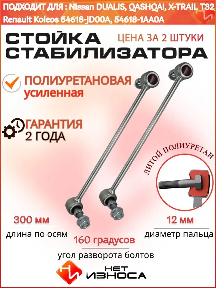 НИ нетизноса Стойки стабилизатора, NL310 (левая и правая) полиуретановые, усиленные для Nissan DUALIS, QASHQAI, X-TRAIL T32, Renault Koleos 54668-JD00A, 54668-1AA0E