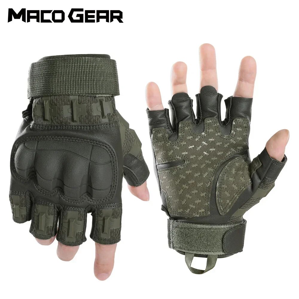 Macogear Тактические перчатки с сенсорным экраном из искусственной кожи Half Finger Green, L