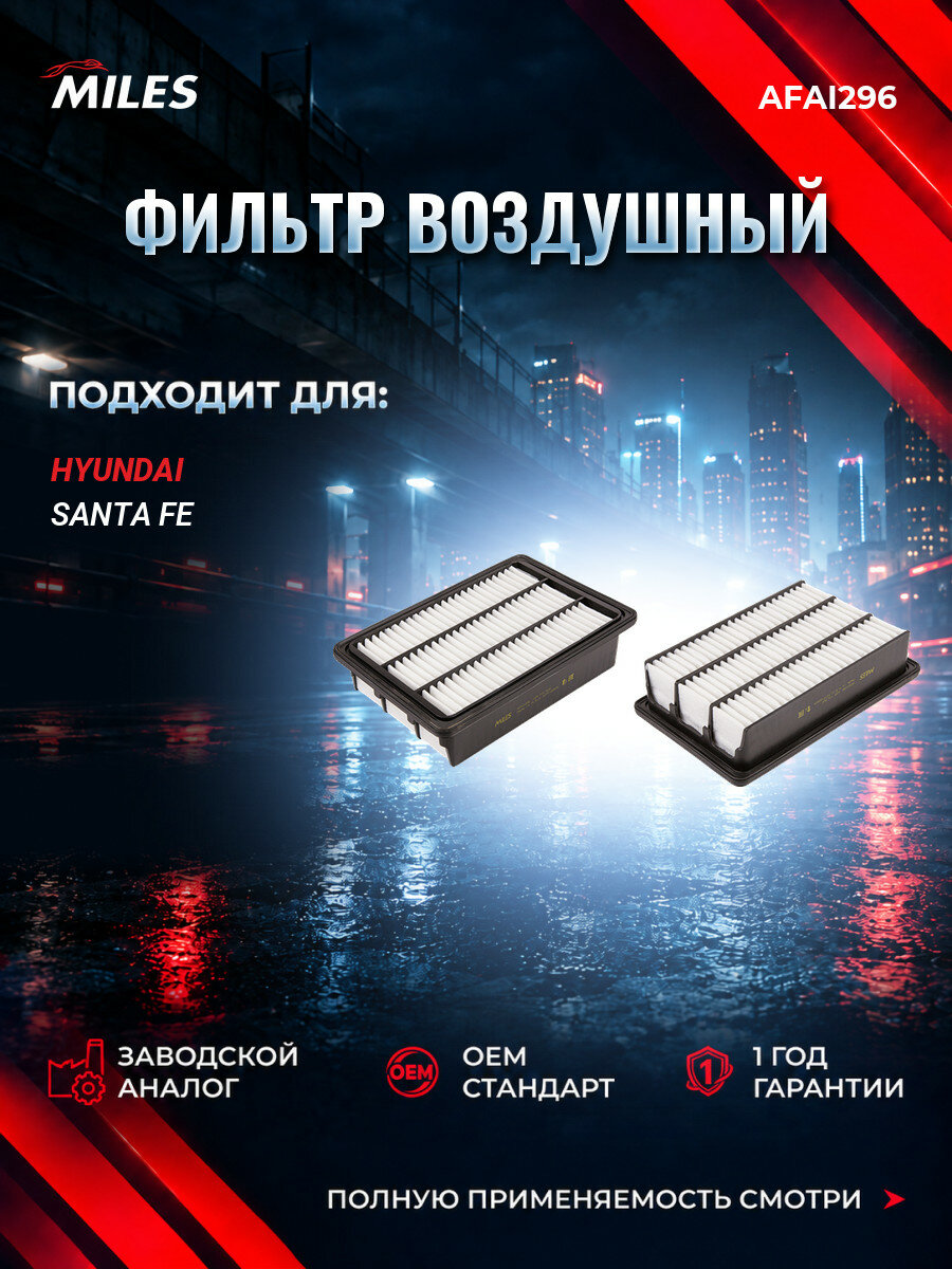 Фильтр воздушный MILES AFAI296 Хендай Санта Фе II (CM) Hyundai Santa FÉ II (CM) 2006-2012