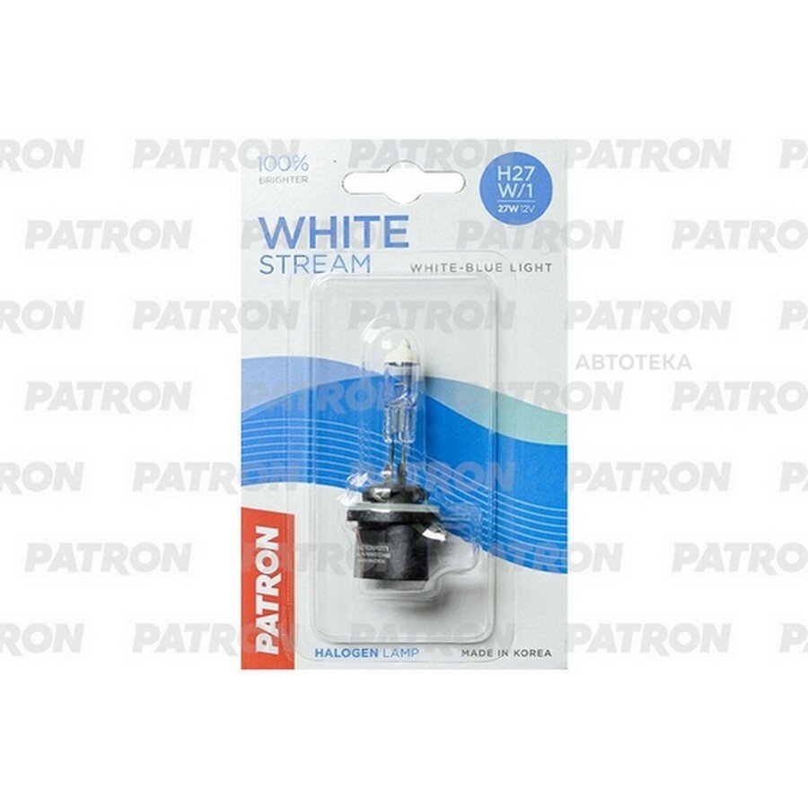 Лампа блистер 1ШТ H27W/1 12V 27W 3800K PG13 WHITE STREAM (+100% яркости яркий белый свет +50М СВ PATRON PLH27W1BLLSB1