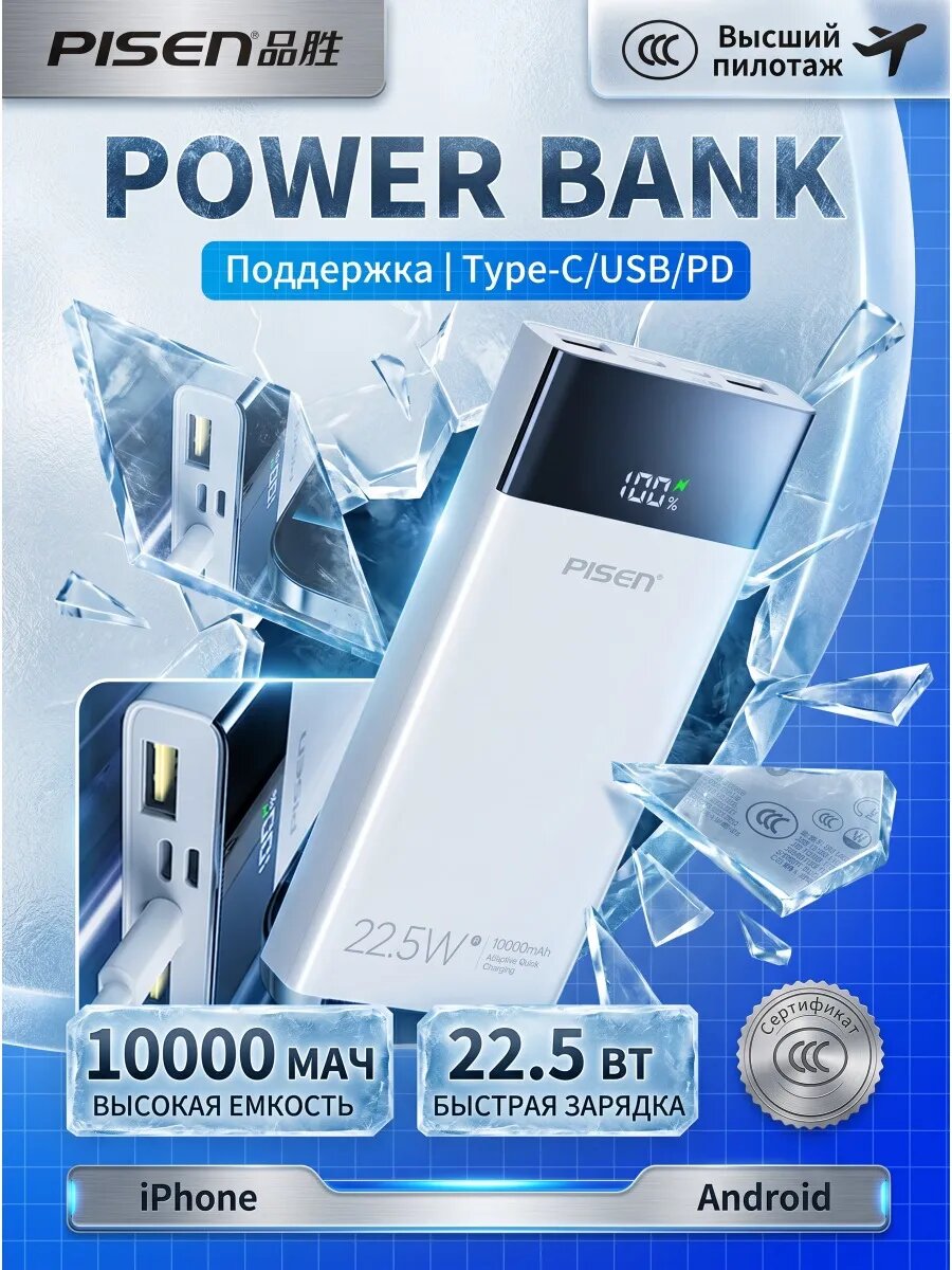 Iphone Внешний аккумулятор 10000mAh PowerBank 22.5W CC