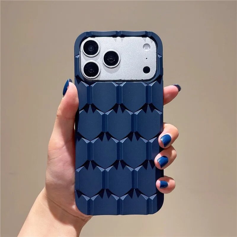 Мягкий 3D-чехол с сотовой структурой для iPhone 12 13 14 15 16 17 iPhone17 Про Макс, Синий, Синий