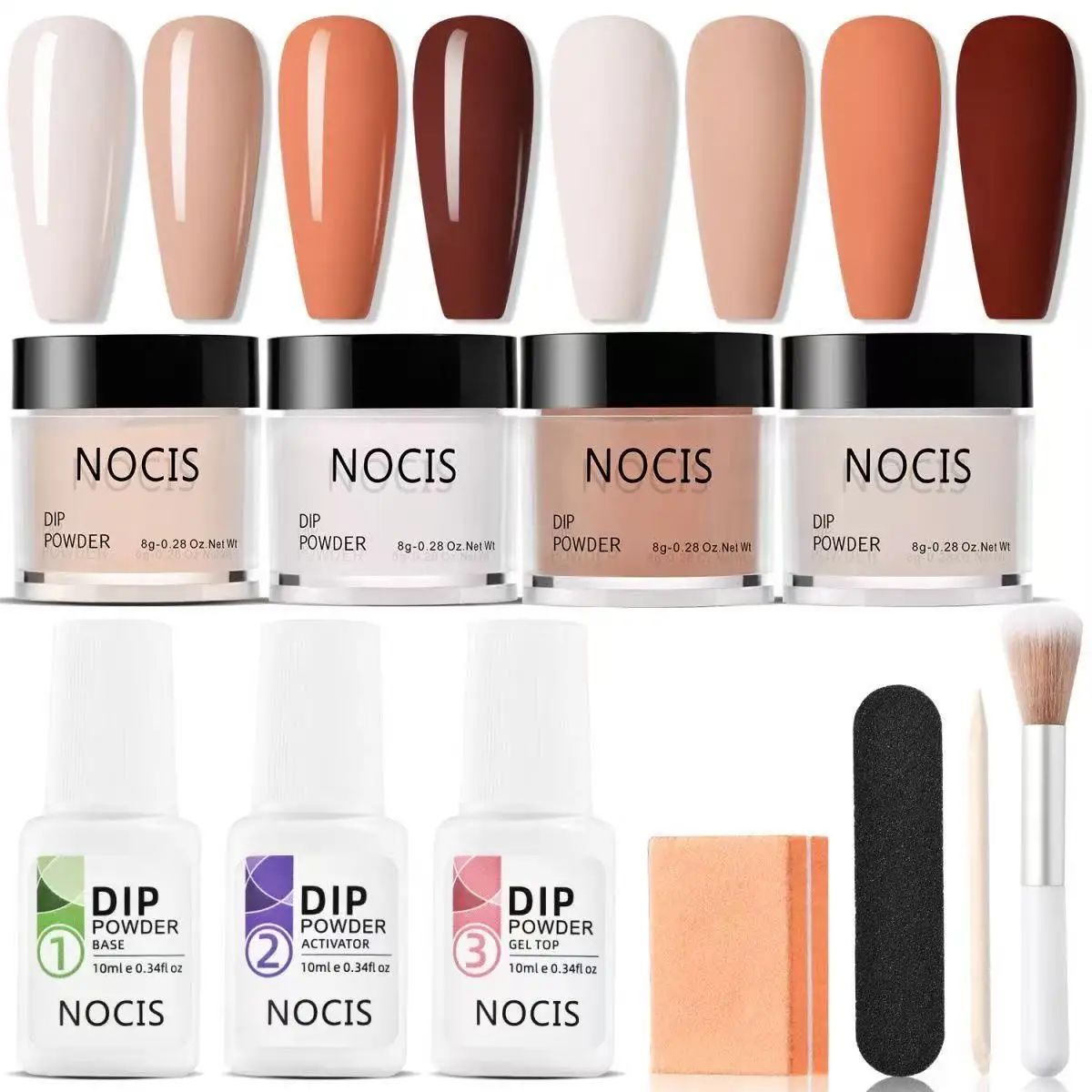 Набор сухого маникюра Dip Powder NOCIS, система без УФ-лампы, база, активатор, топ и пигментная пыль, инструменты в комплекте