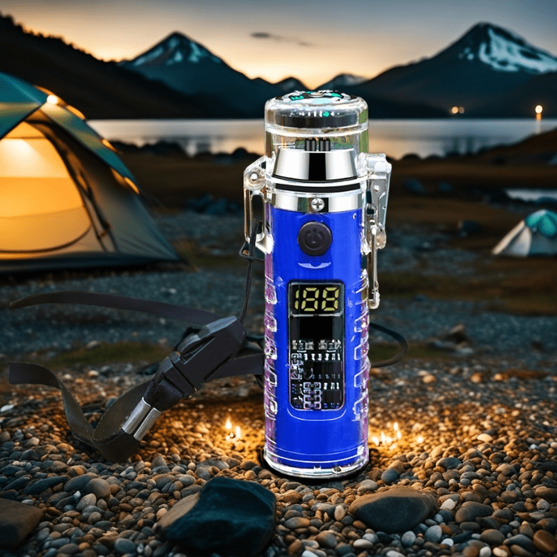 Электрическая ветрозащитная зажигалка с дугой и компасом, со встроенным LED-фонариком, зарядка Type-C, для кемпинга и походов, синий, модель HB256
