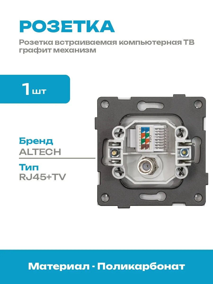 Оконечная компьютерная и телевизионная розетка графит 1 шт