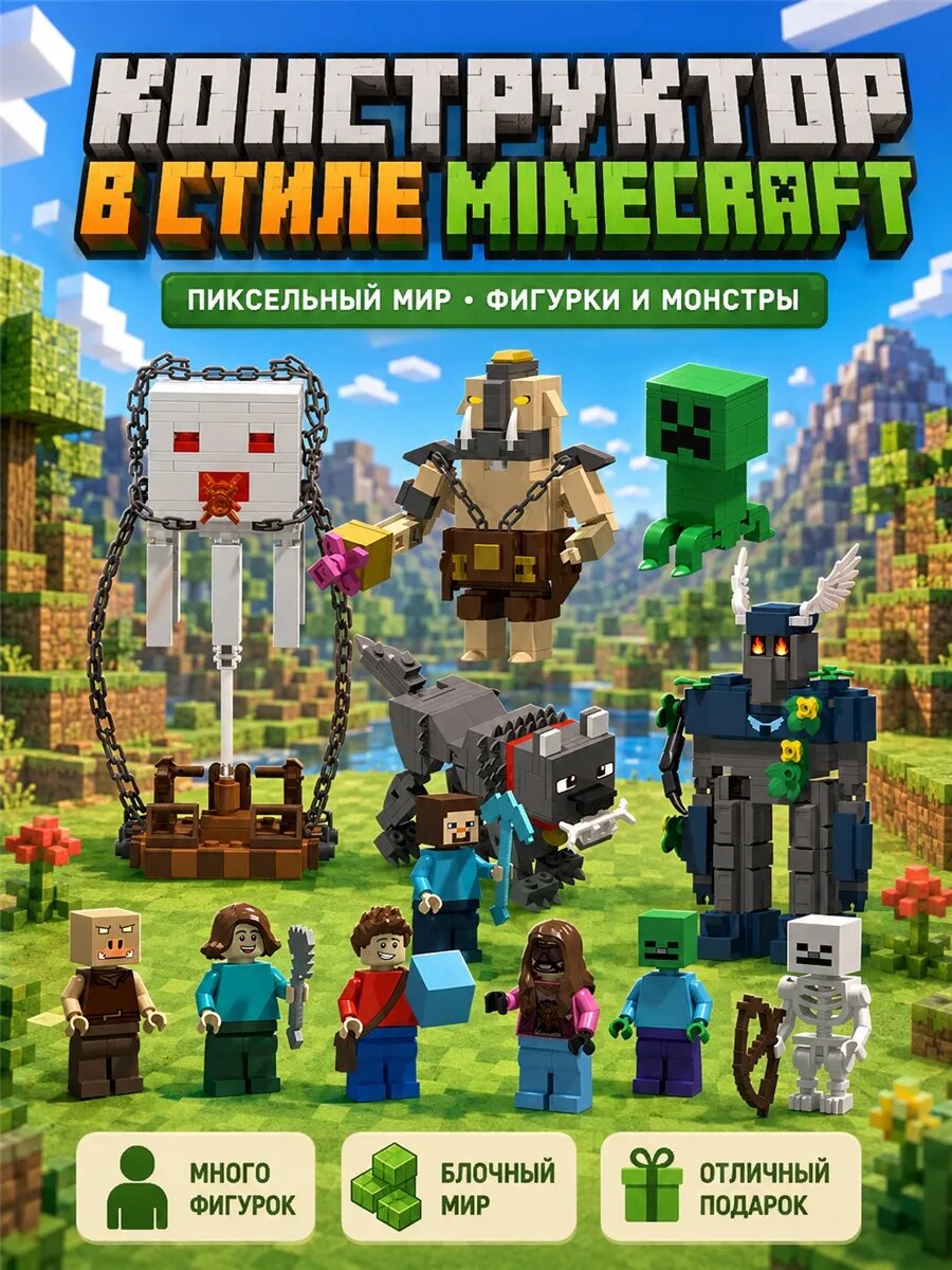 Конструктор Minecraft из 12 элементов: Стивен, Крэйкер, Желе
