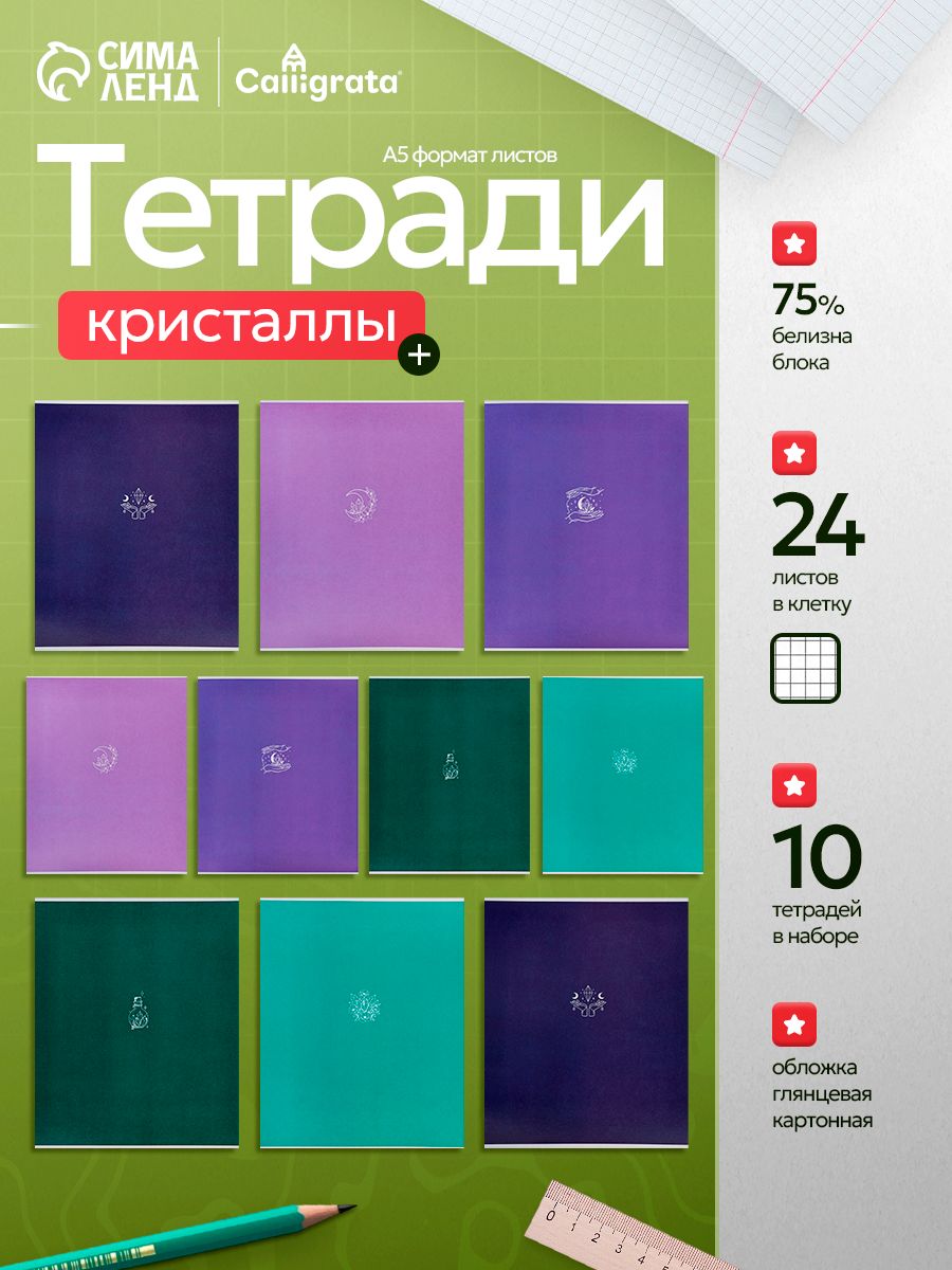 Тетрадь в клетку 24 листа набор 10 штук