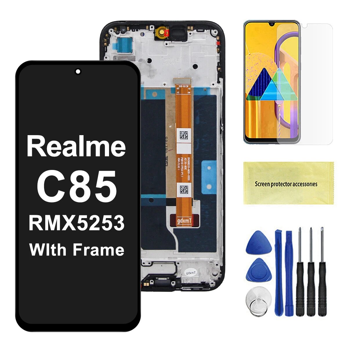 Дисплей Realme C85 RMX5253 с рамкой, черный