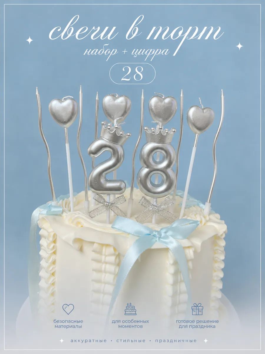Свечи в торт цифра 28+набор 10 шт.
