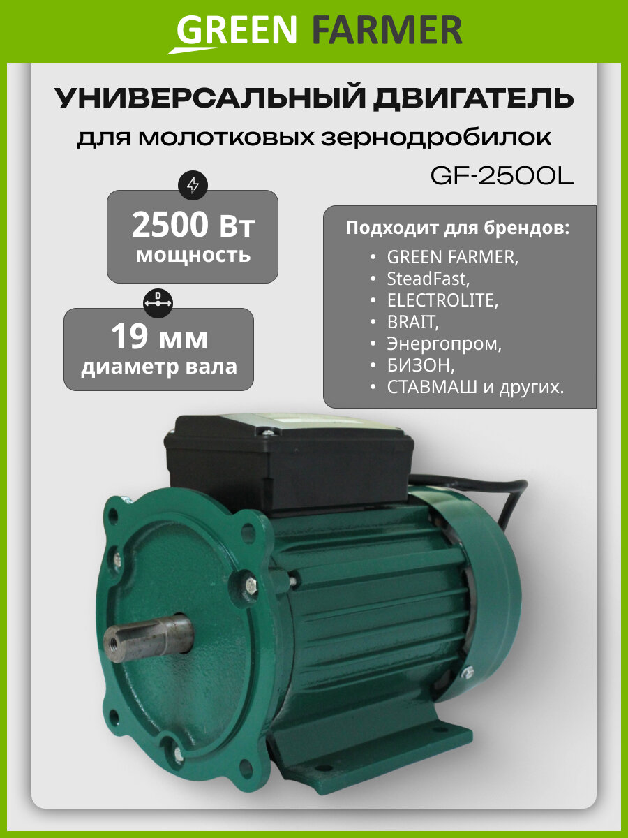 Электродвигатель GF-2500L для молотковых зернодробилок, мощность 2500 Вт, универсальный двигатель