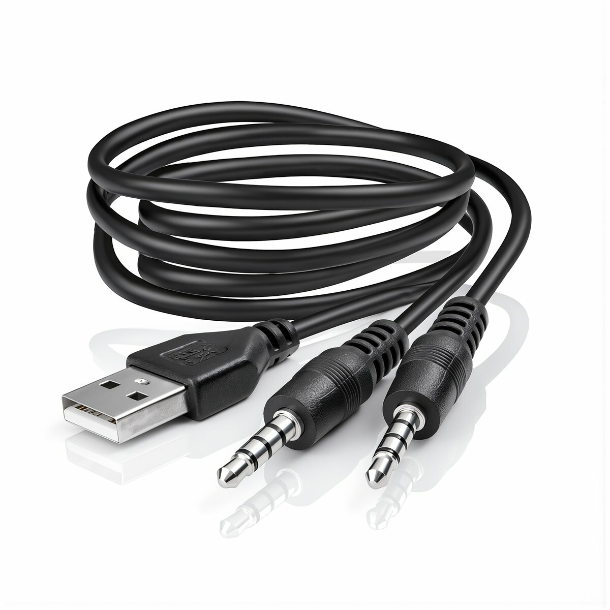 USB кабель зарядки 3.5 мм 4 полюса 1 метр без помех при работе черный гибкий для мини аудио колонок портативных плееров домашних малогабаритных электронных устройств