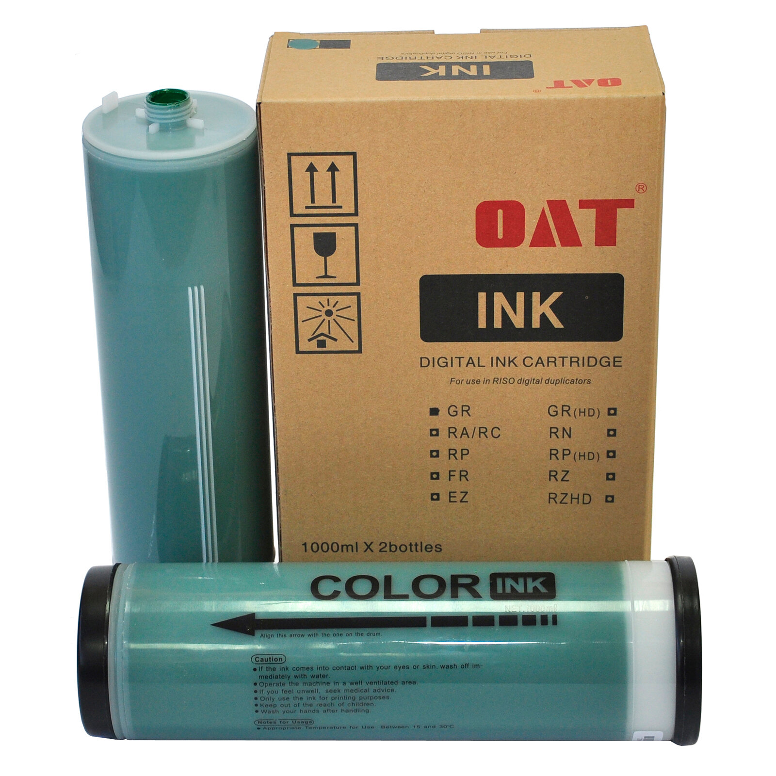 Краска для ризографа RISO GR/RC/RA/FR/RP/RN, 1000 мл, зеленая, совместимая (OAT)