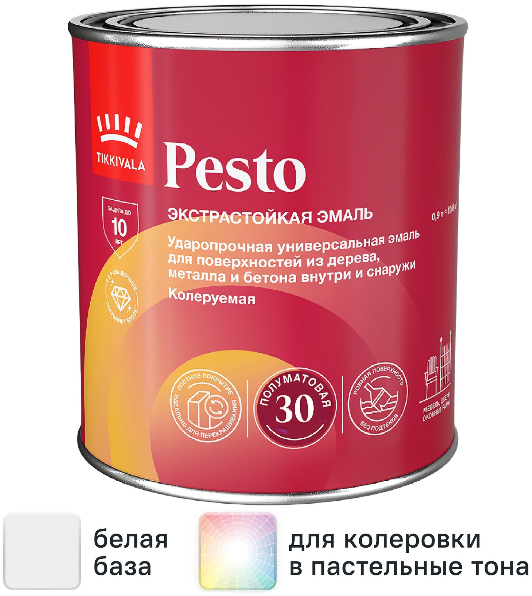 Эмаль Tikkurila Pesto 30 полуматовая цвет белый 0.9 л