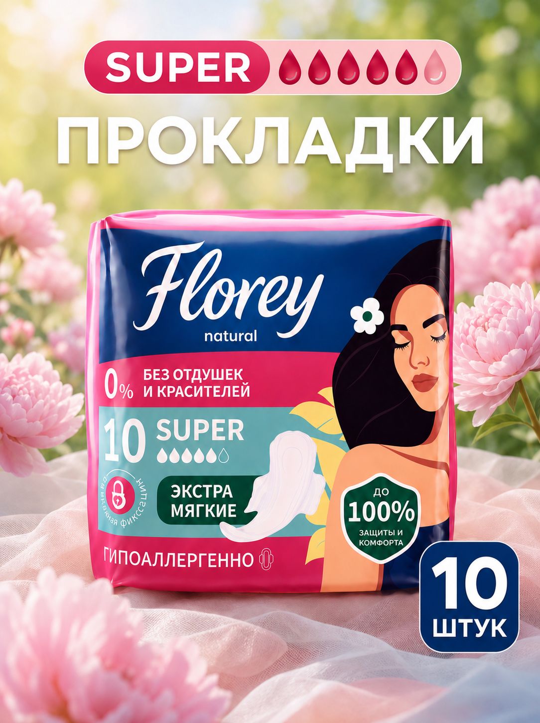 Прокладки женские GIRL FLOREYNATURAL Super, 10 шт