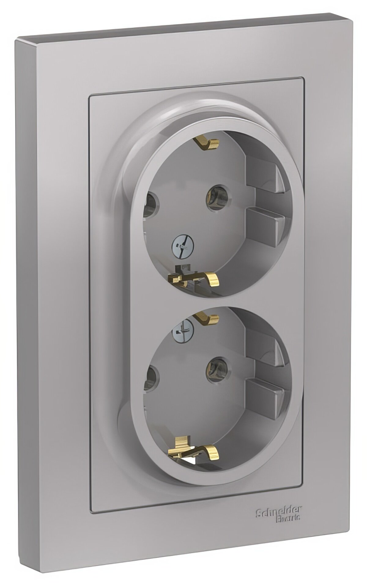 Розетка 2 поста SYSTEME ELECTRIC Atlas Design с/з в сборе алюминий
