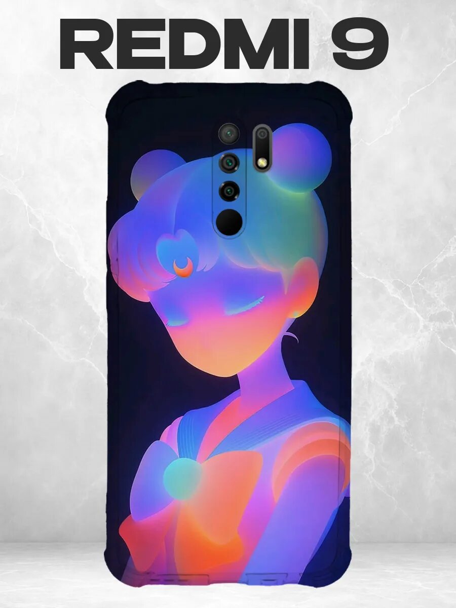 Чехол на Xiaomi Redmi 9 с принтом Неоновая девушка с радужны