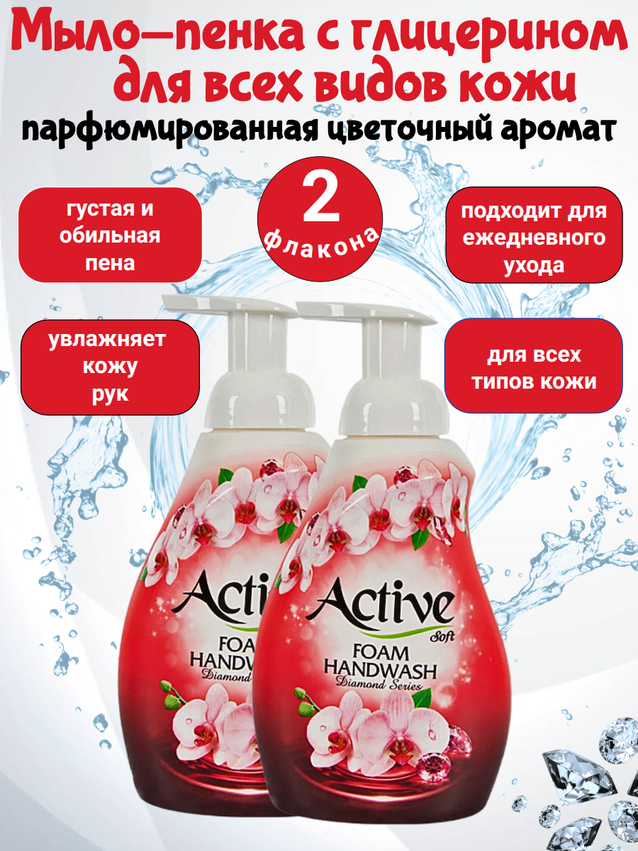 Пенка-мыло для рук ACTIVE иран "Сияющий бриллиант", дозатор, 500 мл (2 флакона)