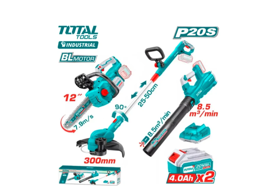 Набор электроинструментов Total TOSLI241189 (цепная пила, триммер, воздуходувка, 2 АКБ)