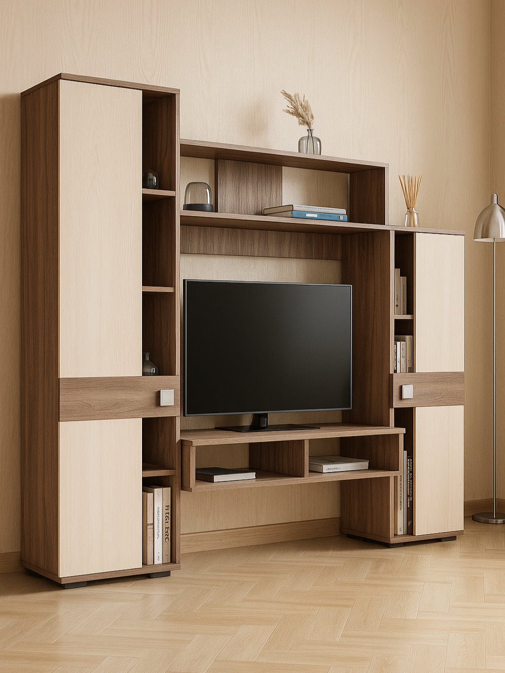 Стенка в гостиную "Ника" цвет: ясень шимо темный/ясень шимо светлый размер: 2000x450x1712 мм