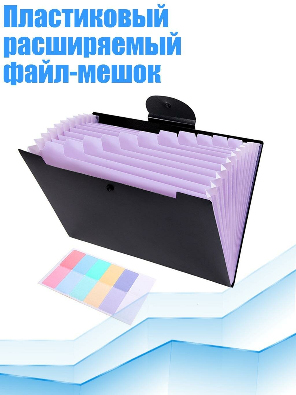 Пластиковый расширяемый файл-мешок, Фиолетовый