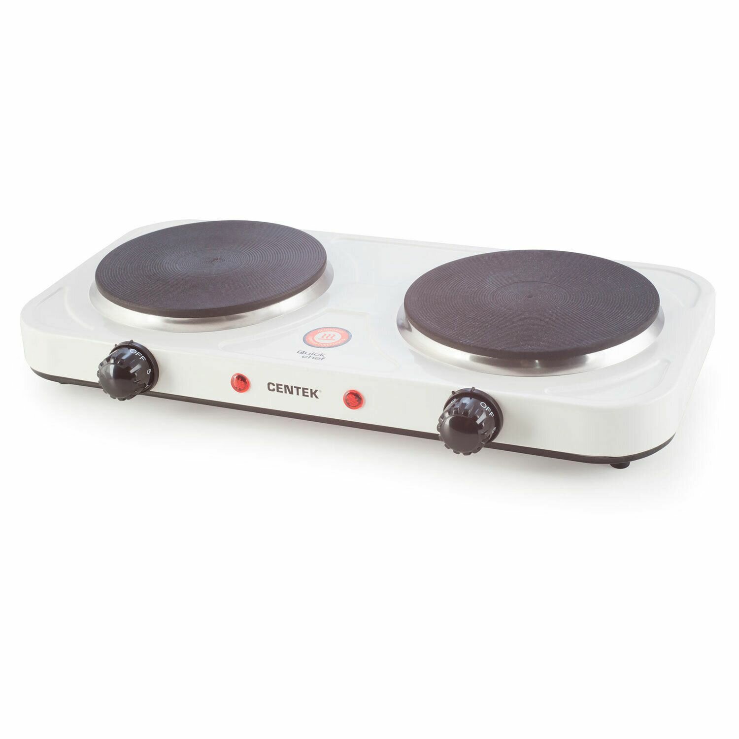 Настольная плита Centek электрическая CT-1507, 2000 Вт, 2 конфорки, 5 режимов нагрева, белая