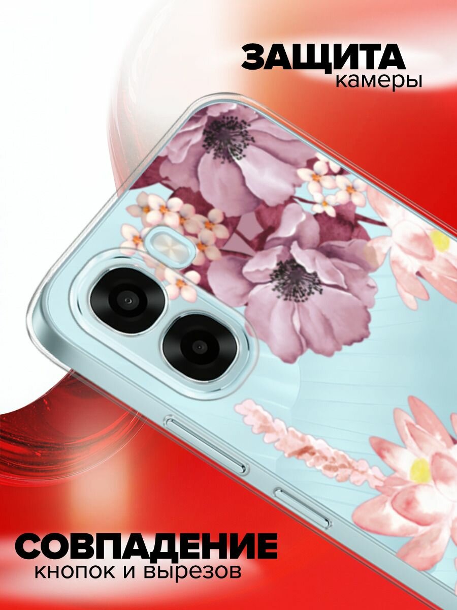 Силиконовый чехол на Oppo A6x / Оппо A6x с принтом Розовые анемоны — фото 1
