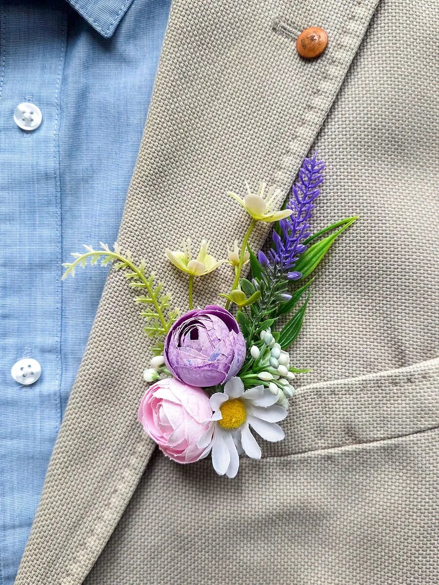 Бутоньерка для жениха для костюма пиджака или на рубашку, на булавке, свадебный цветок