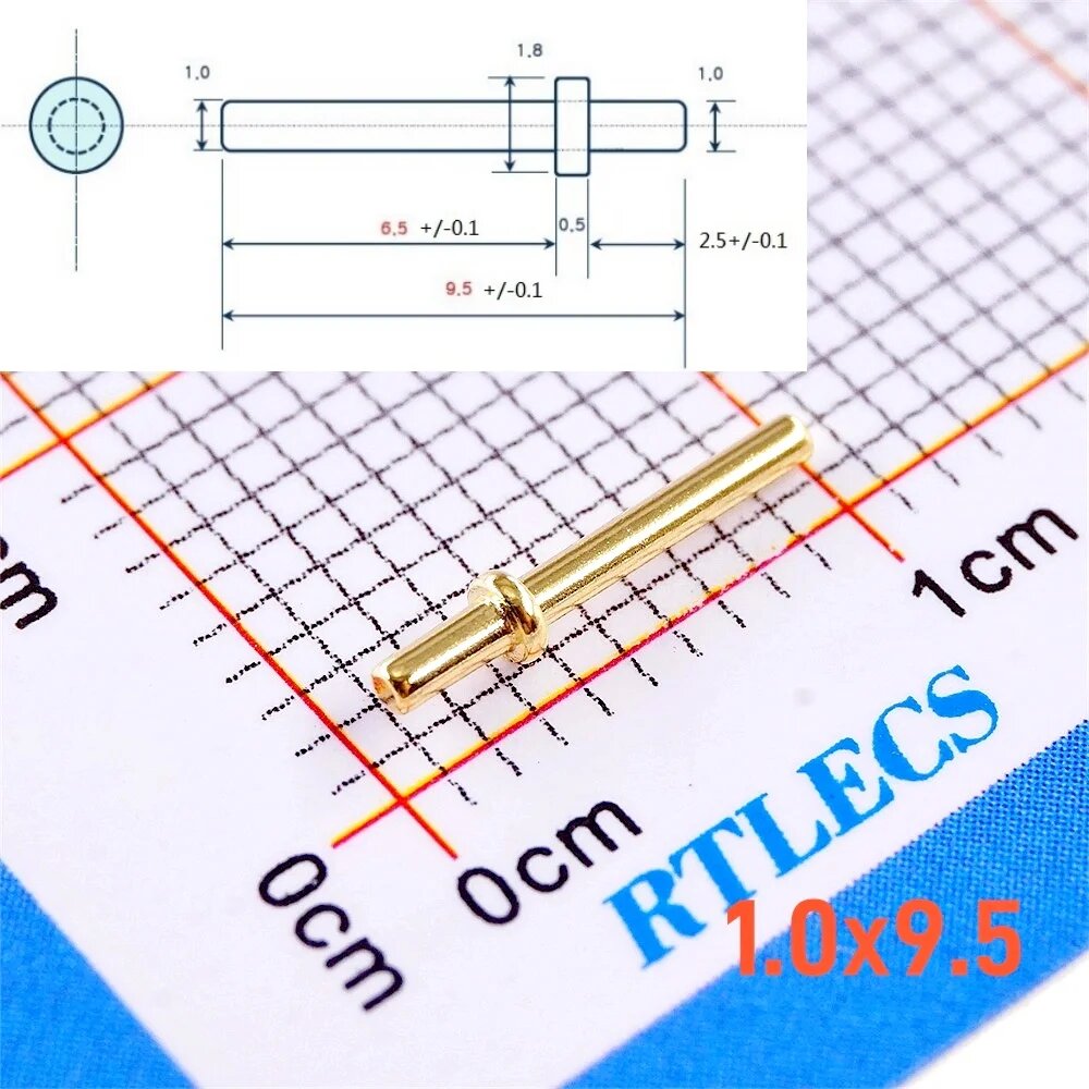 RTLECS Пресс-фитинги для печатных плат латунные золоченые 1,0 1,3 мм 50pcs, 1.0x9.5mm Gold