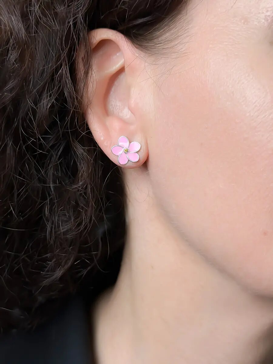 Серьги пусеты, серебро, 925 проба, родирование, цитрин, эмаль