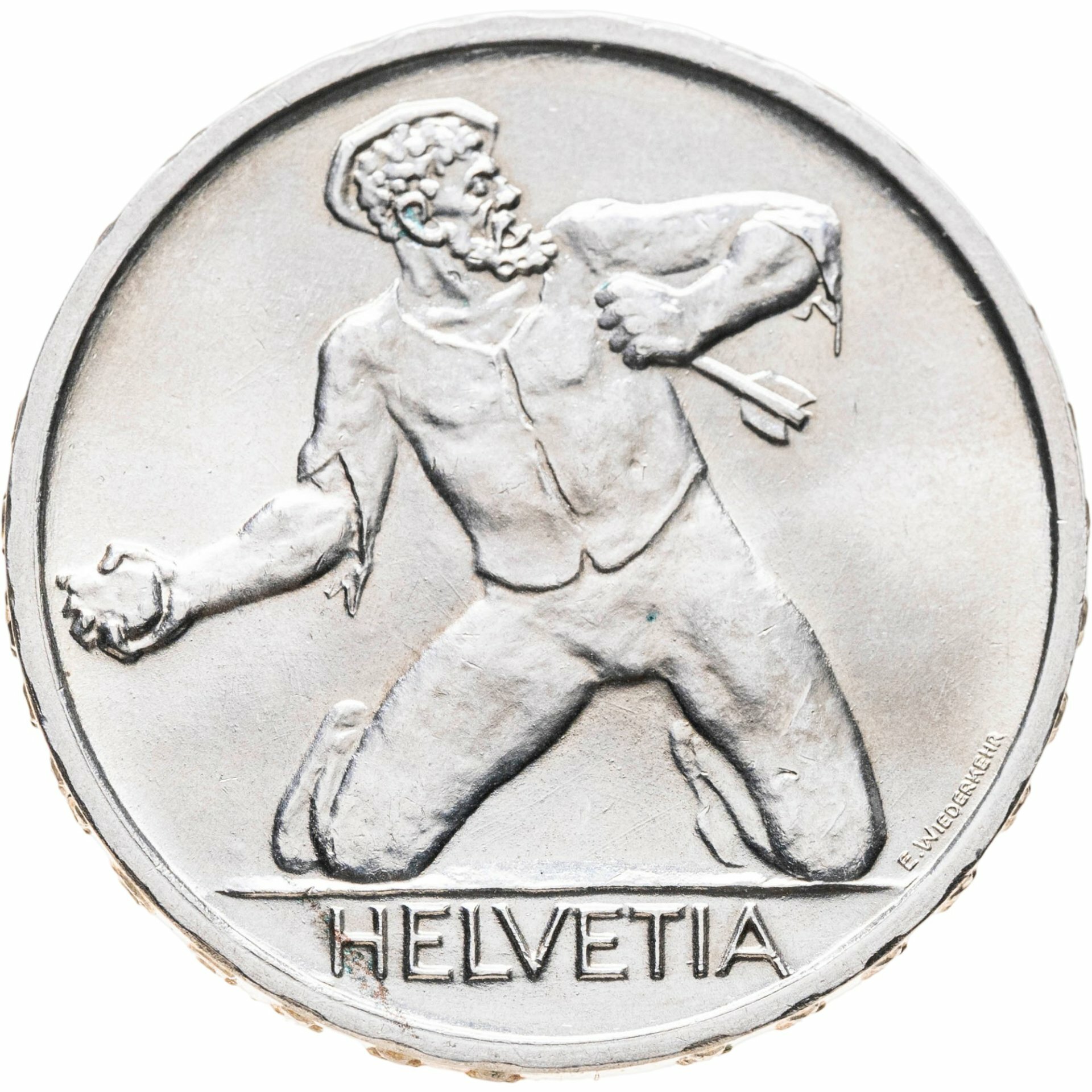 Швейцария 5 франков francs 1944 "500 лет Битве у Сент-Якоба", Серебро 835, в сохранности UNC