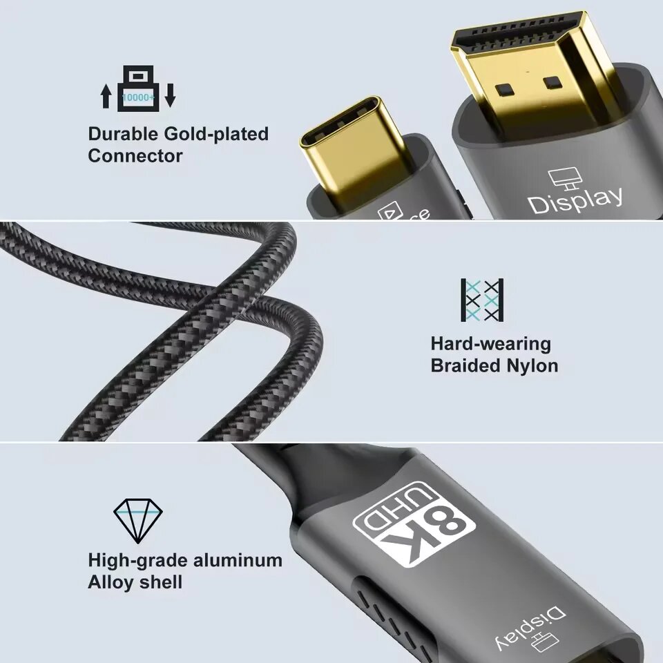 Кабель USB C - HDMI 8K 2M, 8K Type-C to HDMI — фото 1