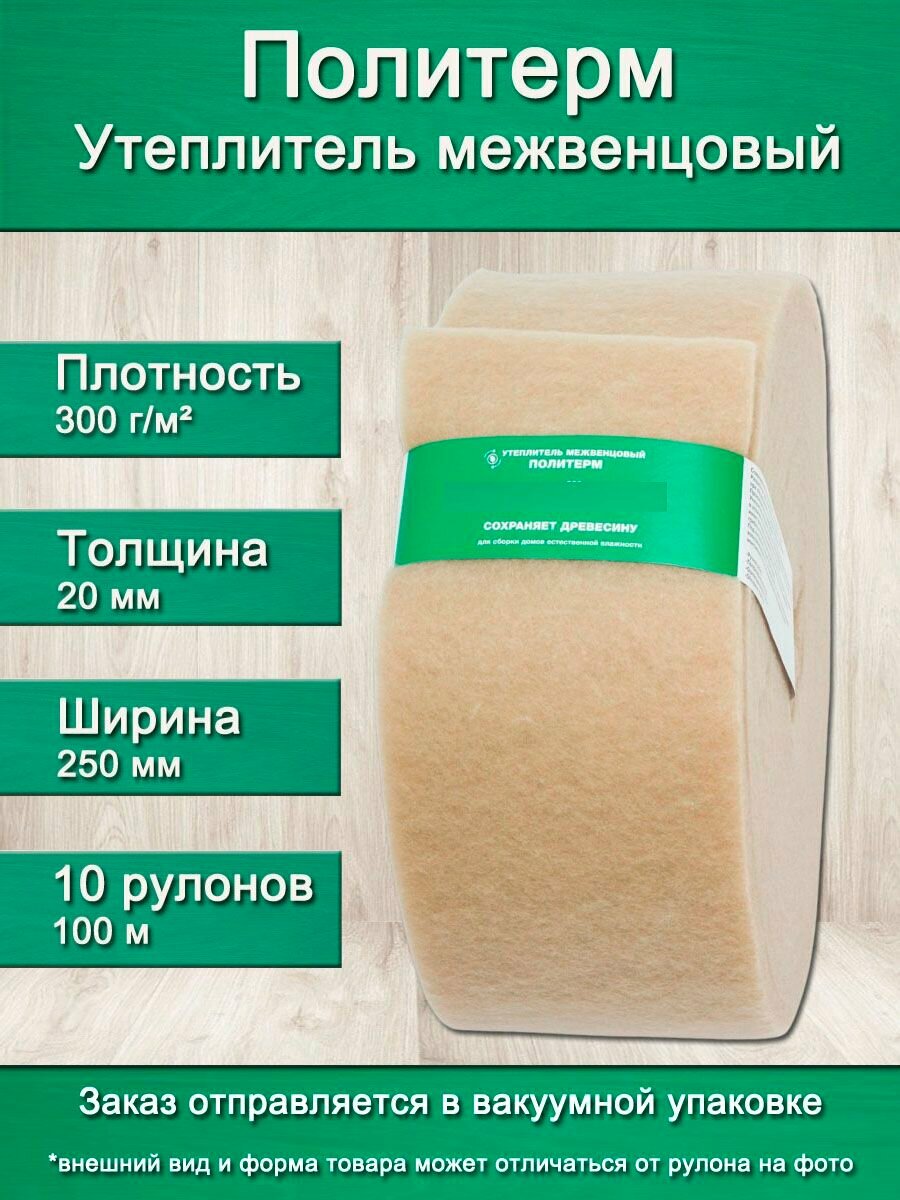 Утеплитель для стен. Плотность 300 г/м , толщина 20 мм, ширина 250 мм, 10 рулонов в упаковке, 10м в 1 рулоне. Утеплитель межвенцовый полиэфирный Политерм. Теплоизоляция. Строительные материалы.
