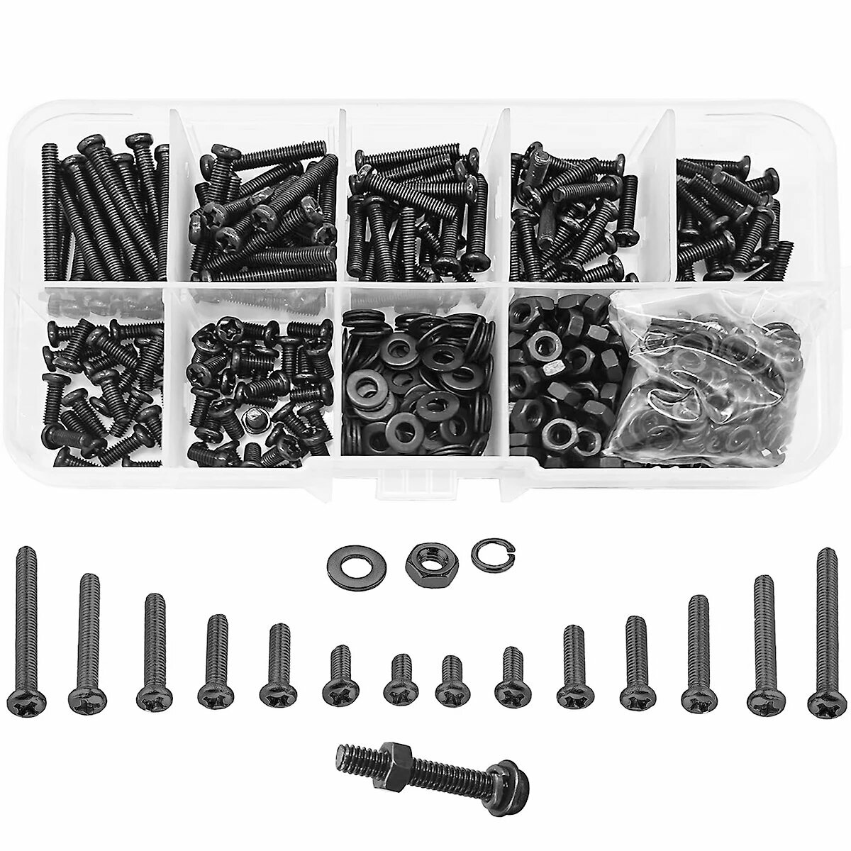 600 шт. M3 из углеродистой стали, винты с потайной головкой, гайки, болты, шайбы, набор в ассортименте