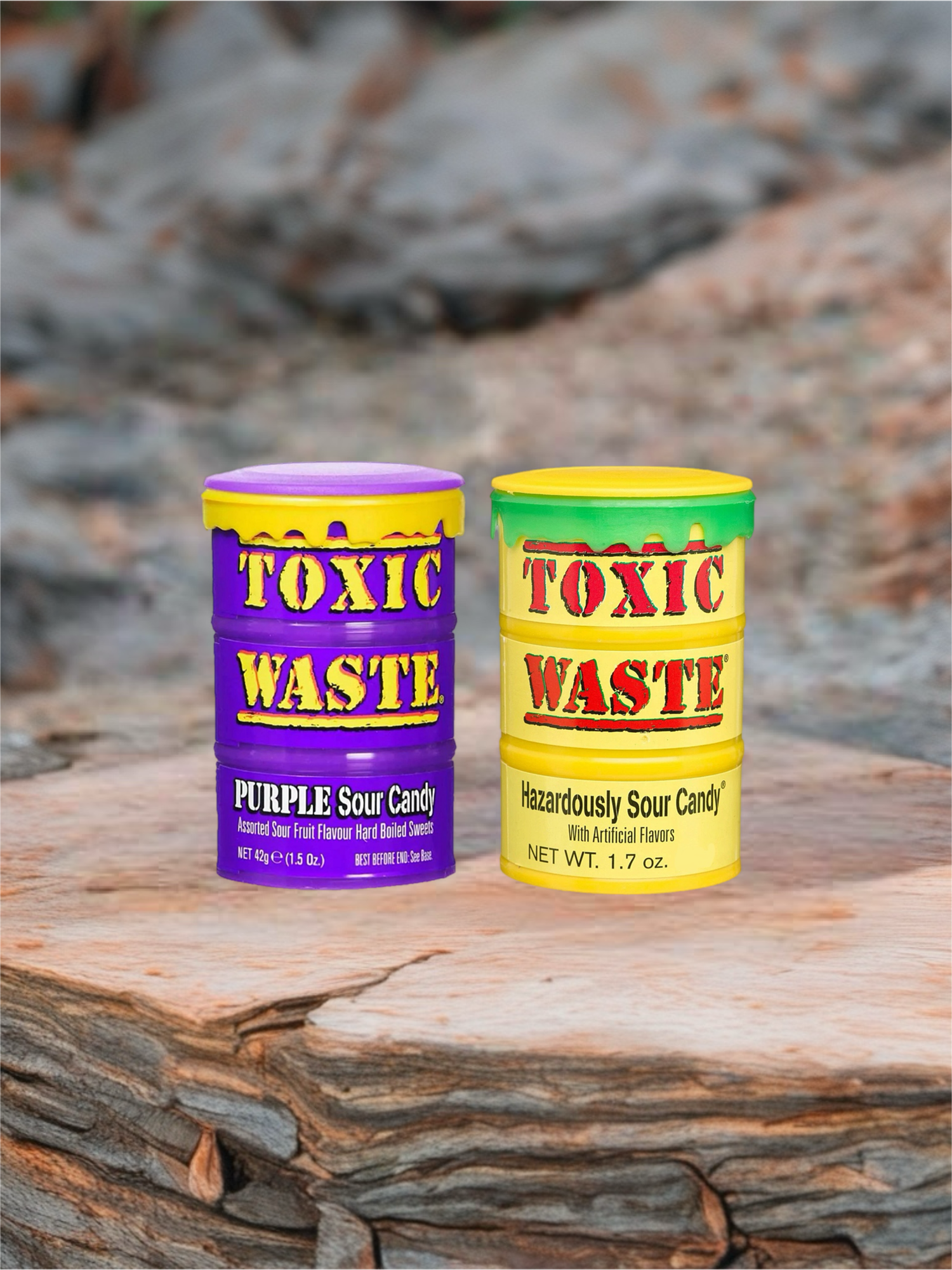 Супер кислые леденцы Toxic Waste Purple\Hazardously, красная и желтая бочка кислых леденцы, 2 шт х 42г (США)