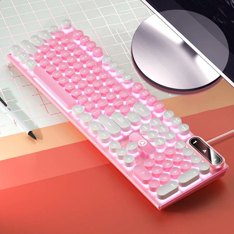 Беспроводная клавиатура YINDIAO Pink-white