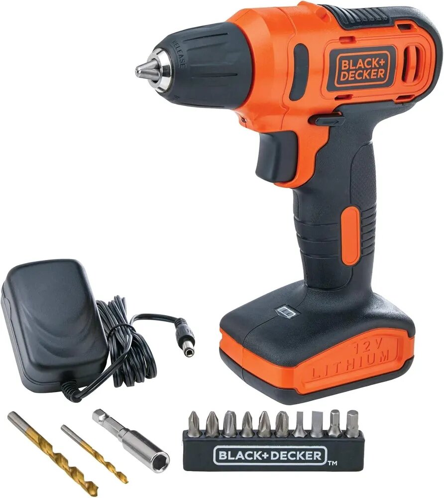 Аккумуляторная дрель-шуруповёрт BLACK+DECKER LD12SP-TR, 1 АКБ 12 В 1.5 Ач, 900 об/мин, 16 Нм