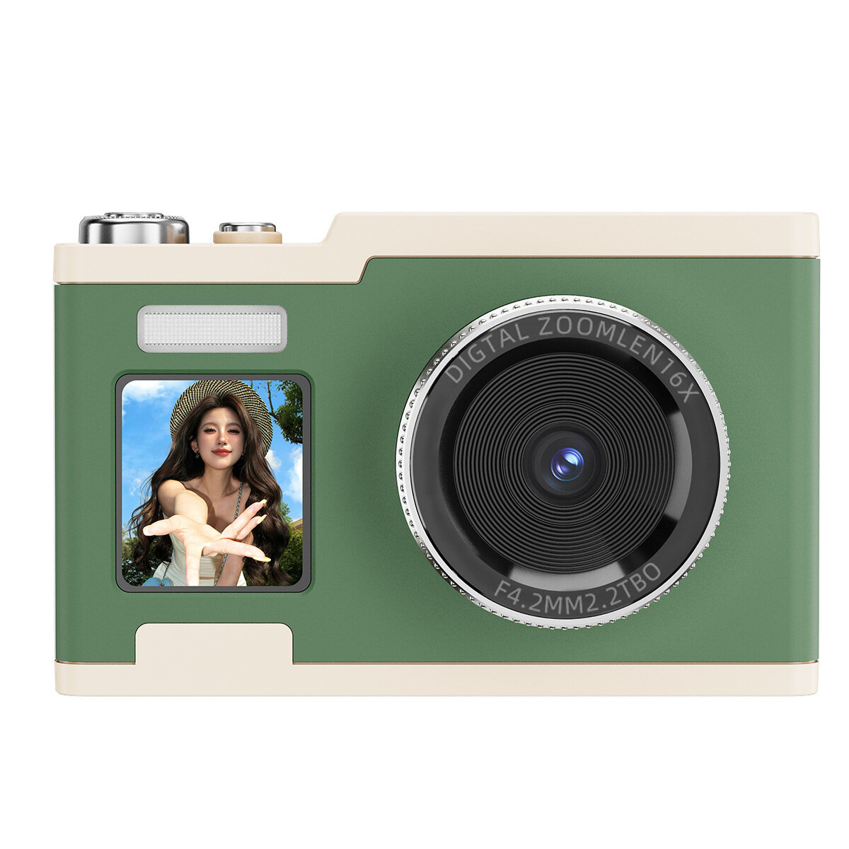 Цифровая камера с 16-кратным зумом, фильтром для улучшения цвета кожи, эффектом улучшения внешности, функцией влога, режимом макросъемки, встроенной подсветкой, длительным временем работы от батареи, может подключаться к мобильным телефонам.