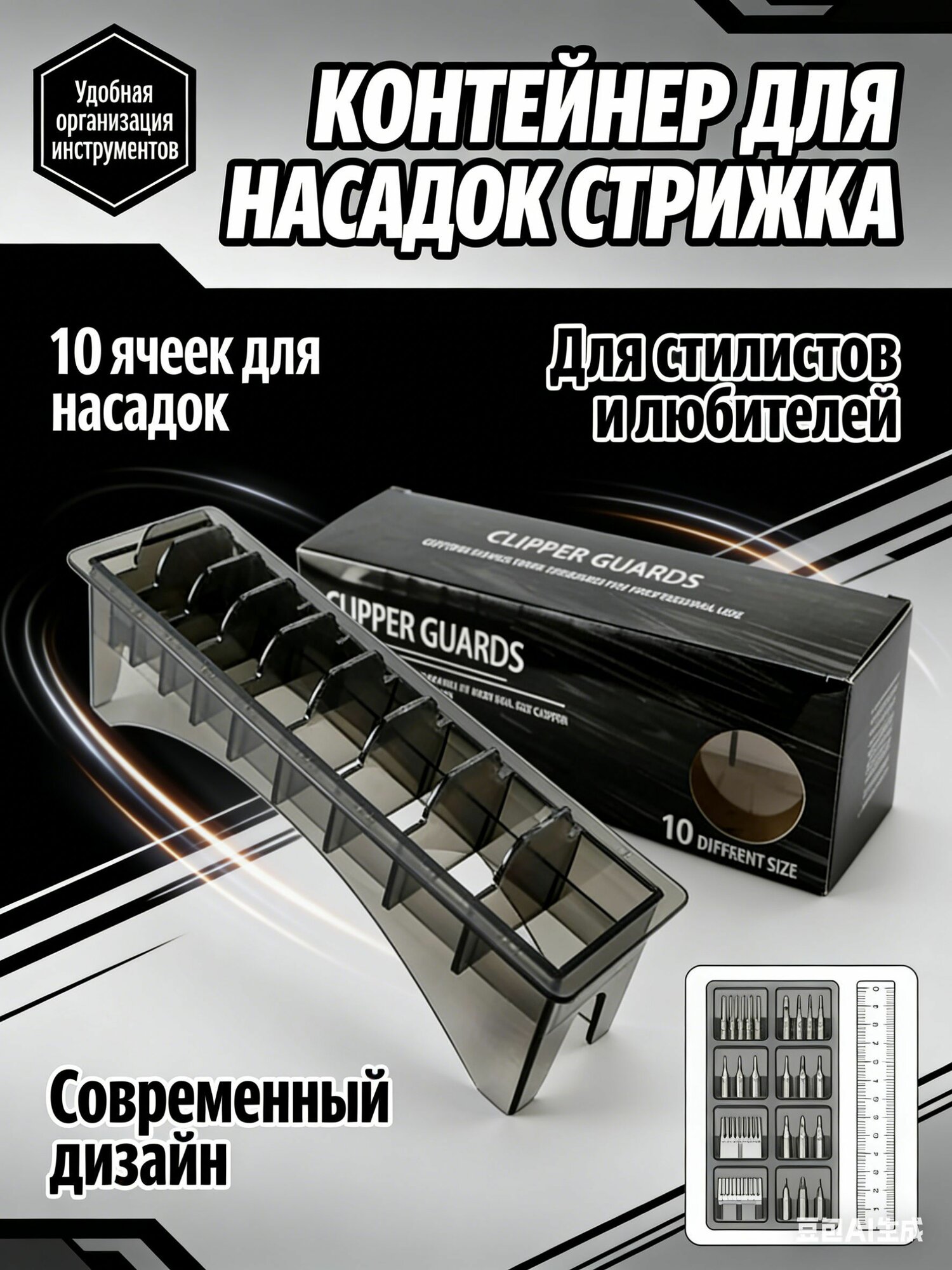 Органайзер для насадок машинки для стрижки волос, подставка для парикмахерских инструментов, 10 секций