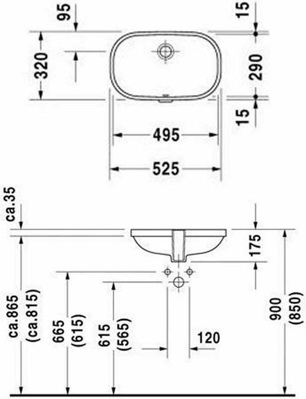 Раковина Duravit D-code 53 0338490000 Белая, санфарфор, встраиваемая — фото 1