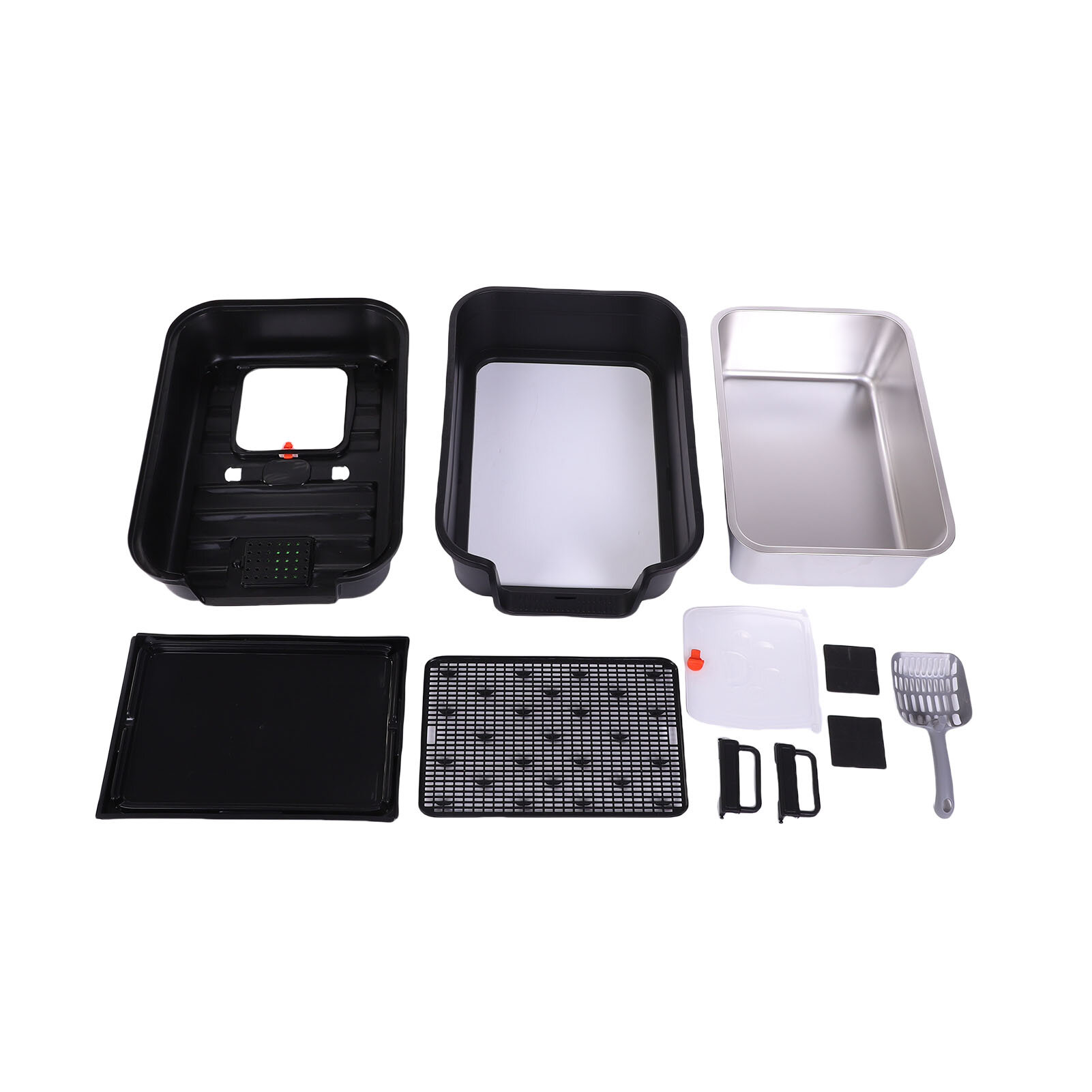 Stainless Steel Litter Box with Lid Enclosed Anti Leakage Front Entry Top Exit Cat Litter Box with Litter Mat and Scoop for Big Cats Black