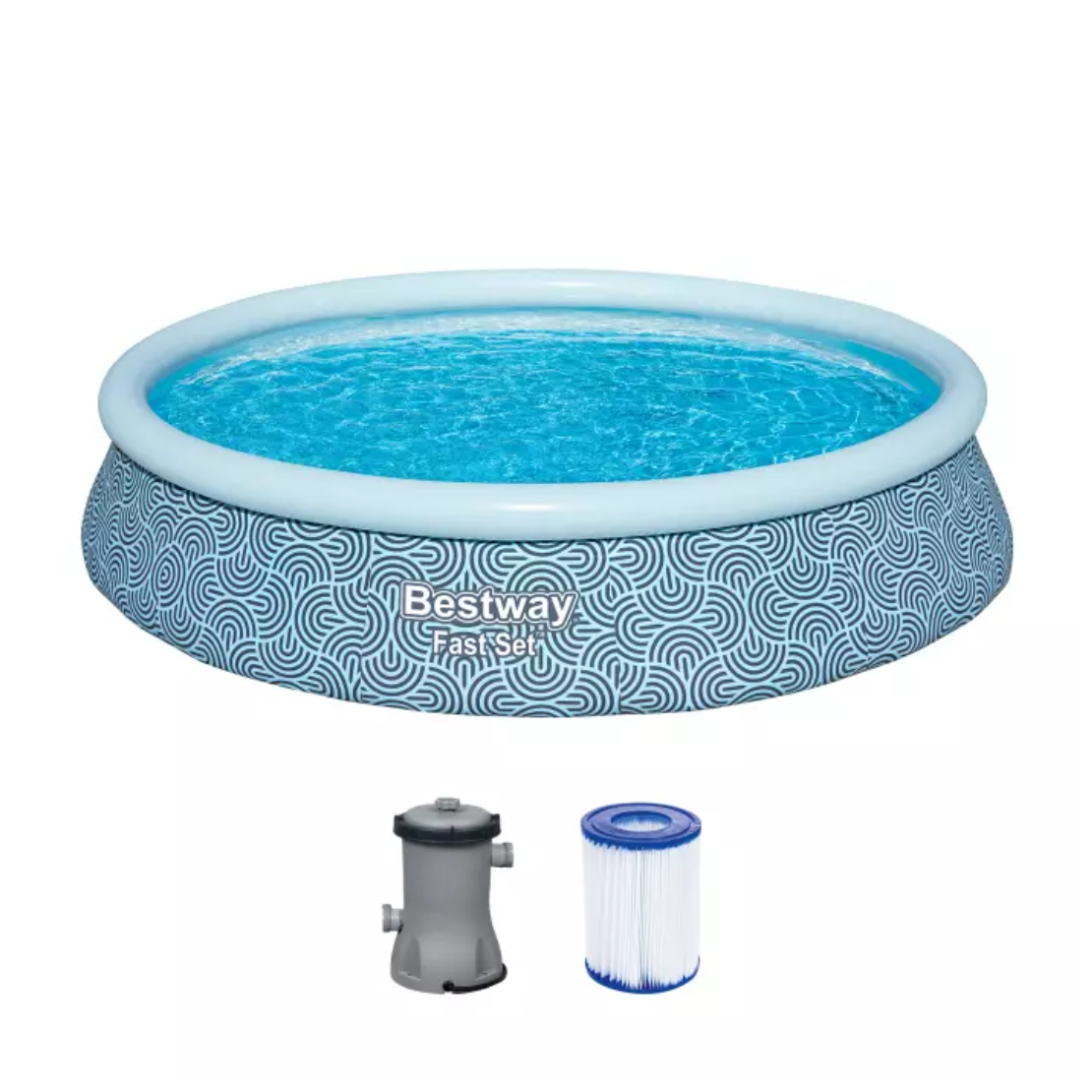 Бассейн надувной BestWay 57376 BW, 396х84 см, 7340 л, ремкомплект, сливной клапан, фильтр-насос, синий