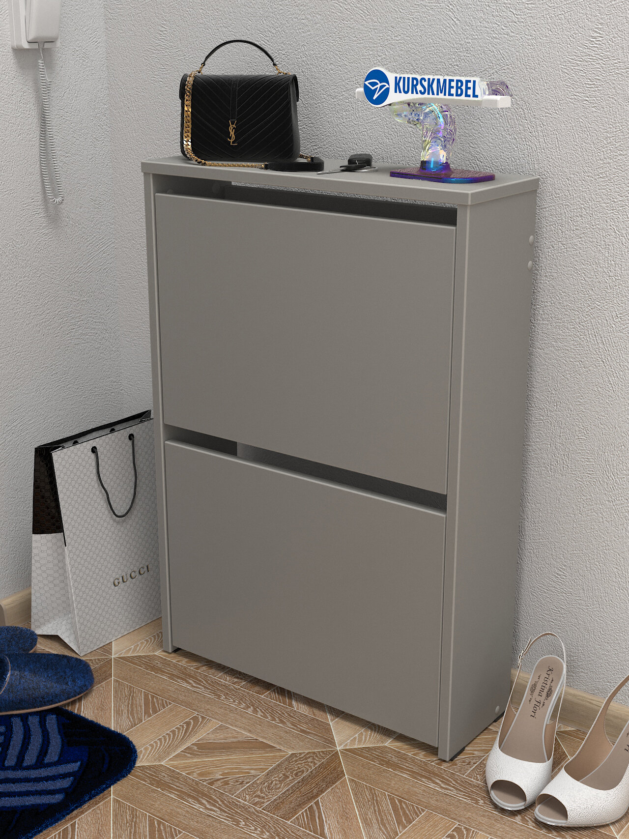 Обувница Курскмебель №26, ЛДСП, серая, откидная, 51,4x17,1x74,8 см