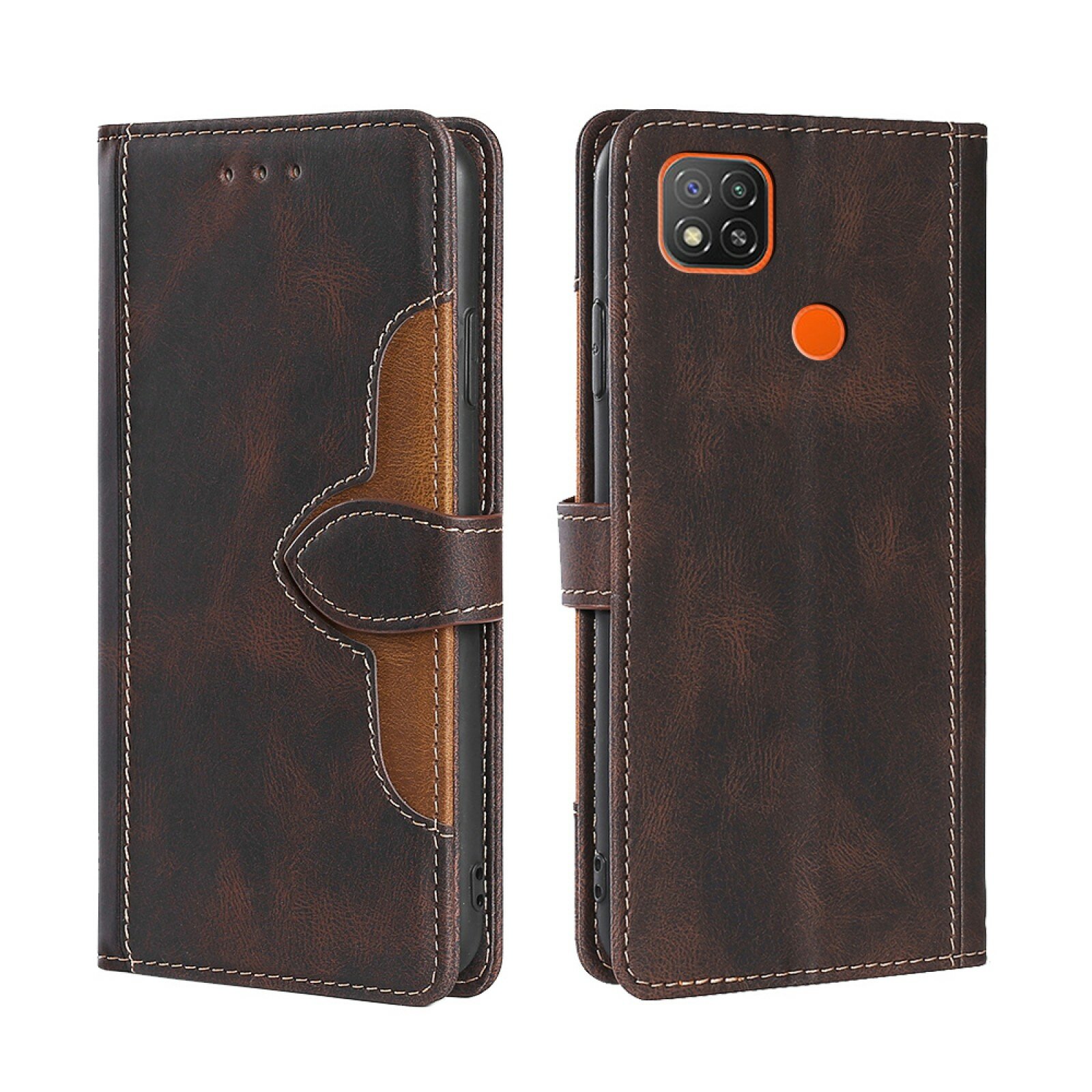Чехол-книжка MyPads для Xiaomi Redmi 9C и Redmi 10A коричневый с узором, магнитный замок, слоты для карт
