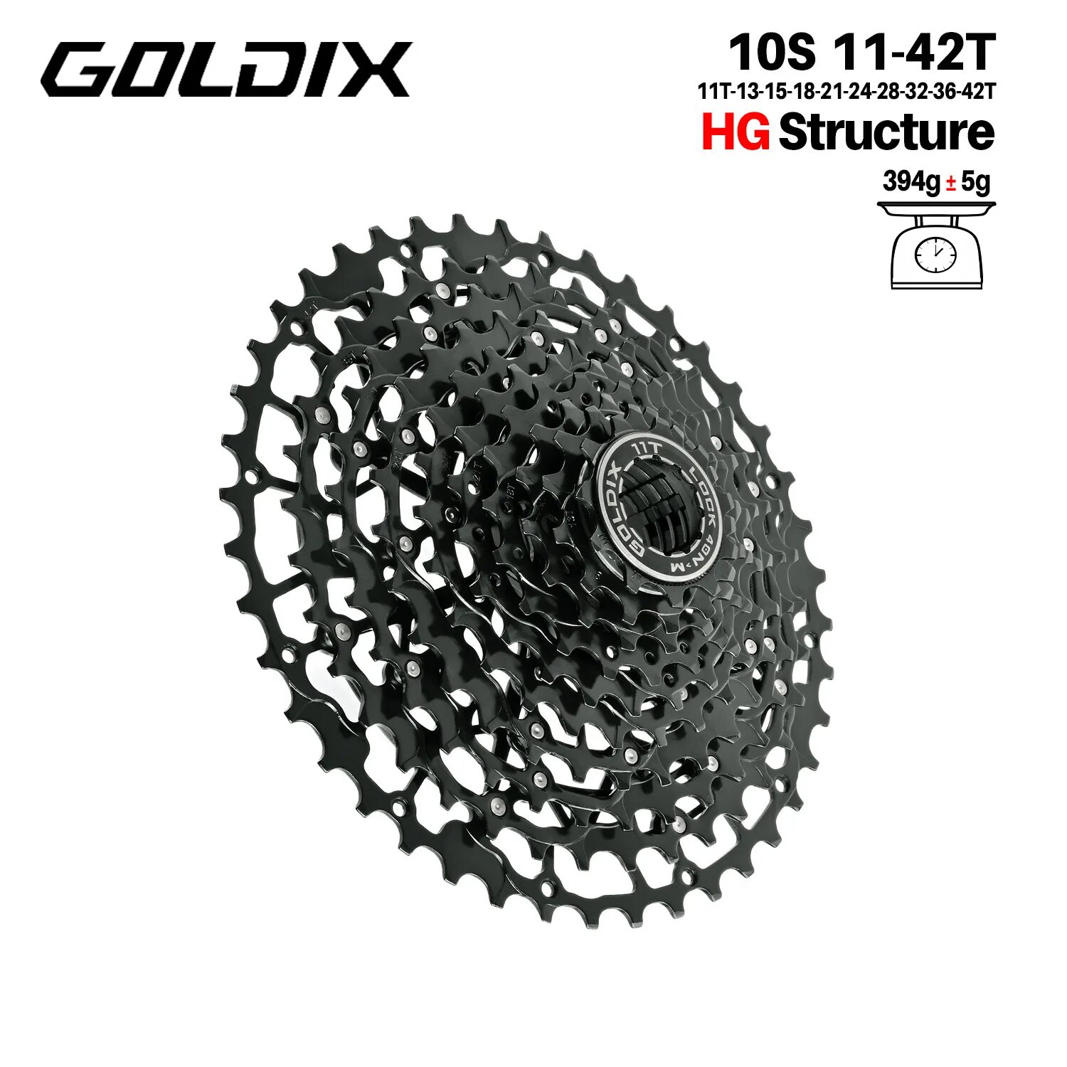 GOLDIX 10-скоростная MTB кассета 11-50 зубьев для горных велосипедов 10S 11-42T Black
