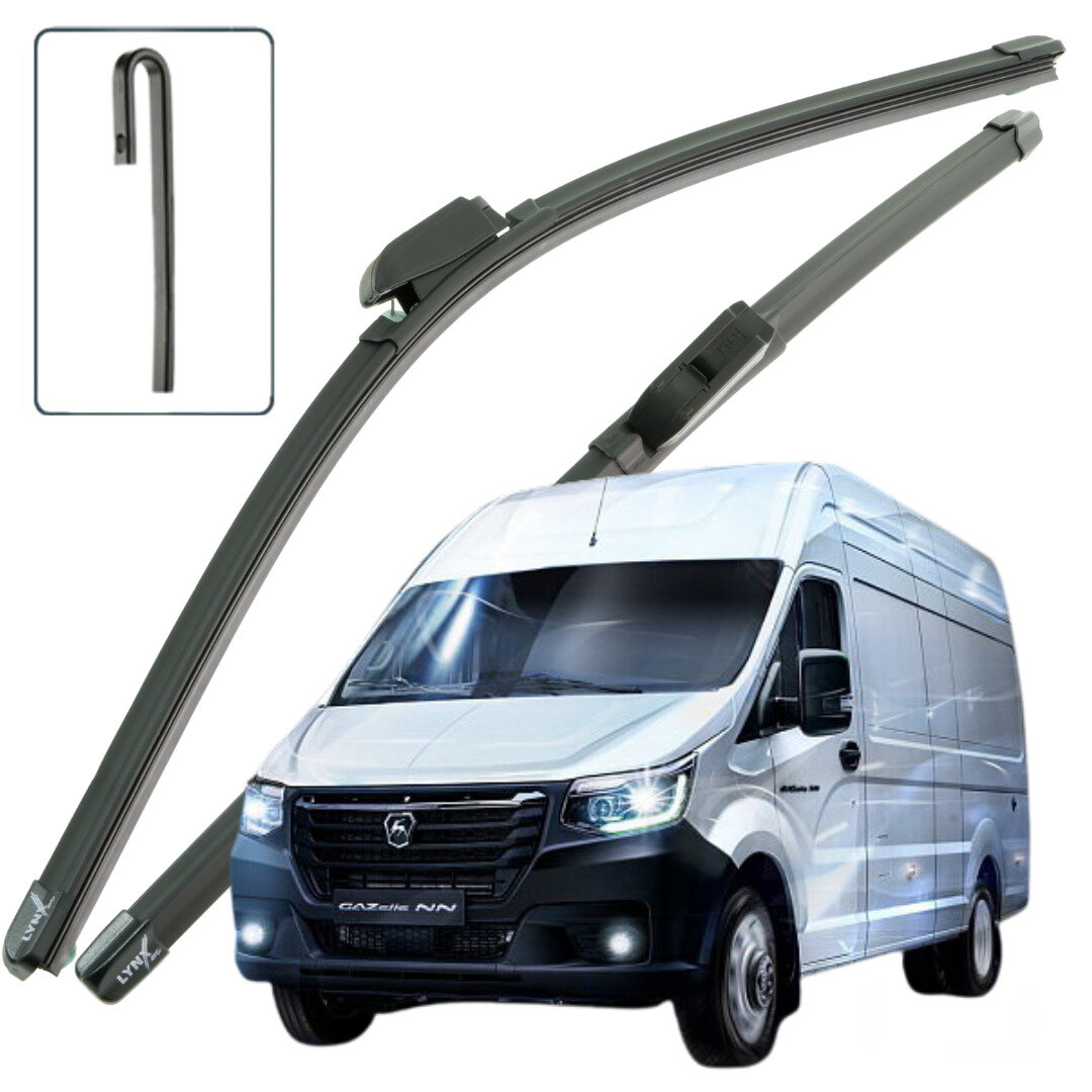 Дворники GAZ ГАЗель NN A3# / ГАЗ НН А3# фургон 2019 / 2020 / 2021 / 2022 Щетки стеклоочистителя бескаркасные автомобильные LYNXauto к-т 2шт, 550-530мм